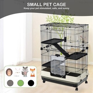 32" 4-Tier Small Animal Cage with Lockable Casters and Pull-out Tray ...