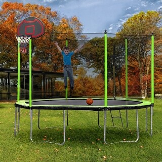 Solid and Sturdy Trampoline with Basketball Hoop Inflator and Ladder ...