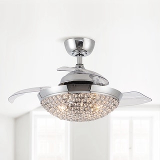 36 Inch Crystal Retractable Ceiling Fans with LED Lights and Remote - N ...