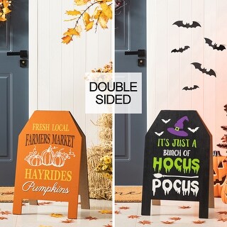 Glitzhome 24"H Fall & Halloween Double Sided Standing Easel Porch Sign ...