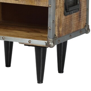 ExBrite Solid Wood End Table Black Metal Legs Rustic Oak Finish - Bed ...