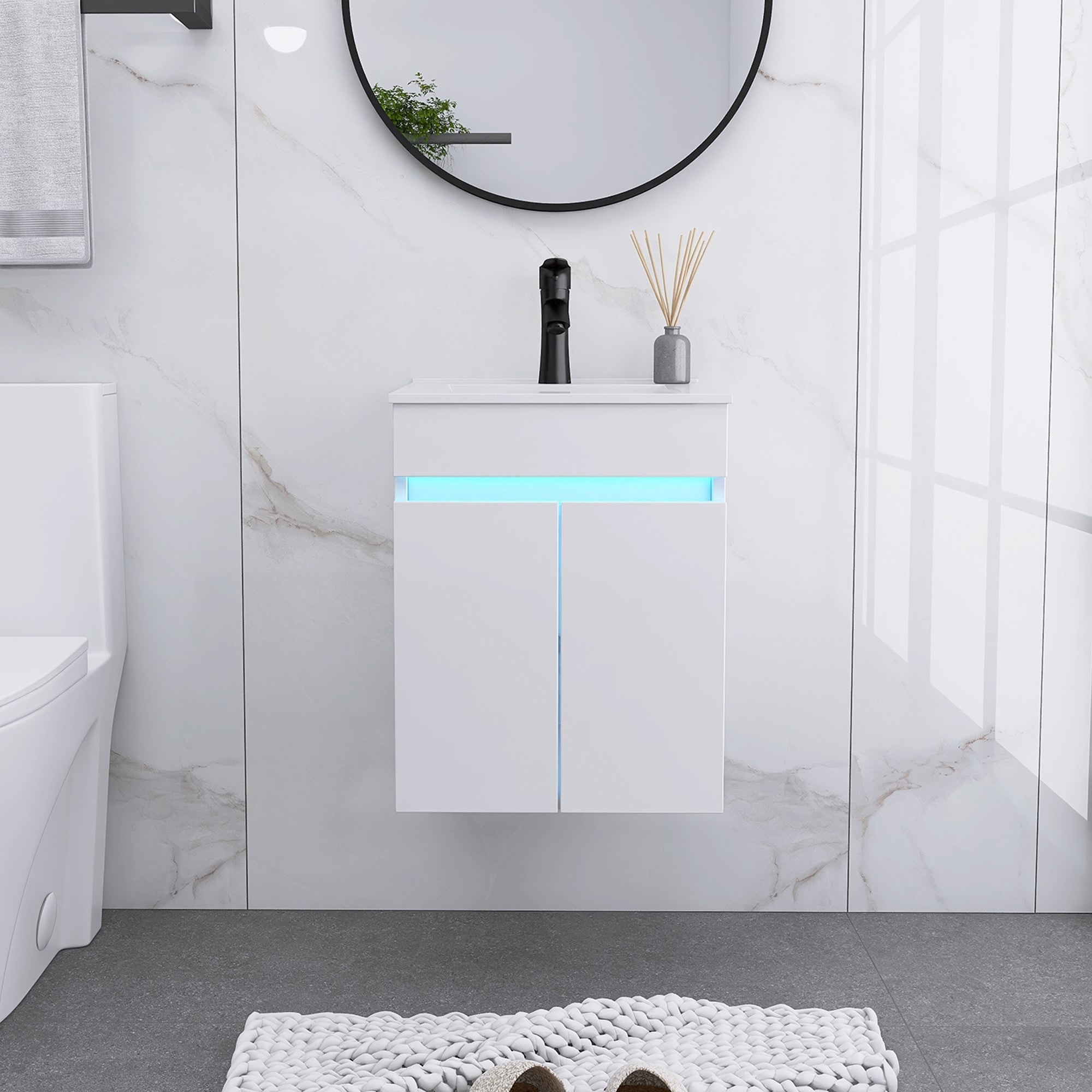 30 Inches Plywood Wall-Mounted Bathroom Vanity Set with Integrated ...