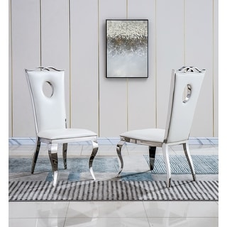 Modern Leatherette Dining Chairs Set of 2 Circular Hole Backrest Club ...