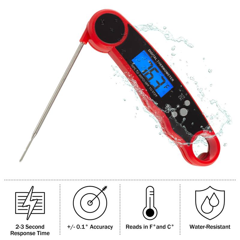 Instant Read Food Thermometer - Water-Resistant Digital Thermometer ...