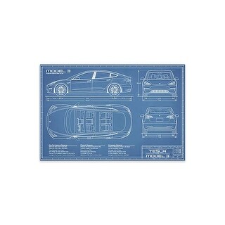 Tesla Model 3 (Performance) Blueprint Print On Acrylic Glass by Action ...