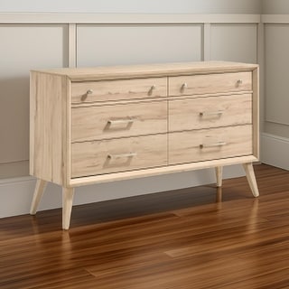 Kali 60 Inch Wide Dresser, 6 Drawers, Nickel Handles, Oak Brown Solid ...