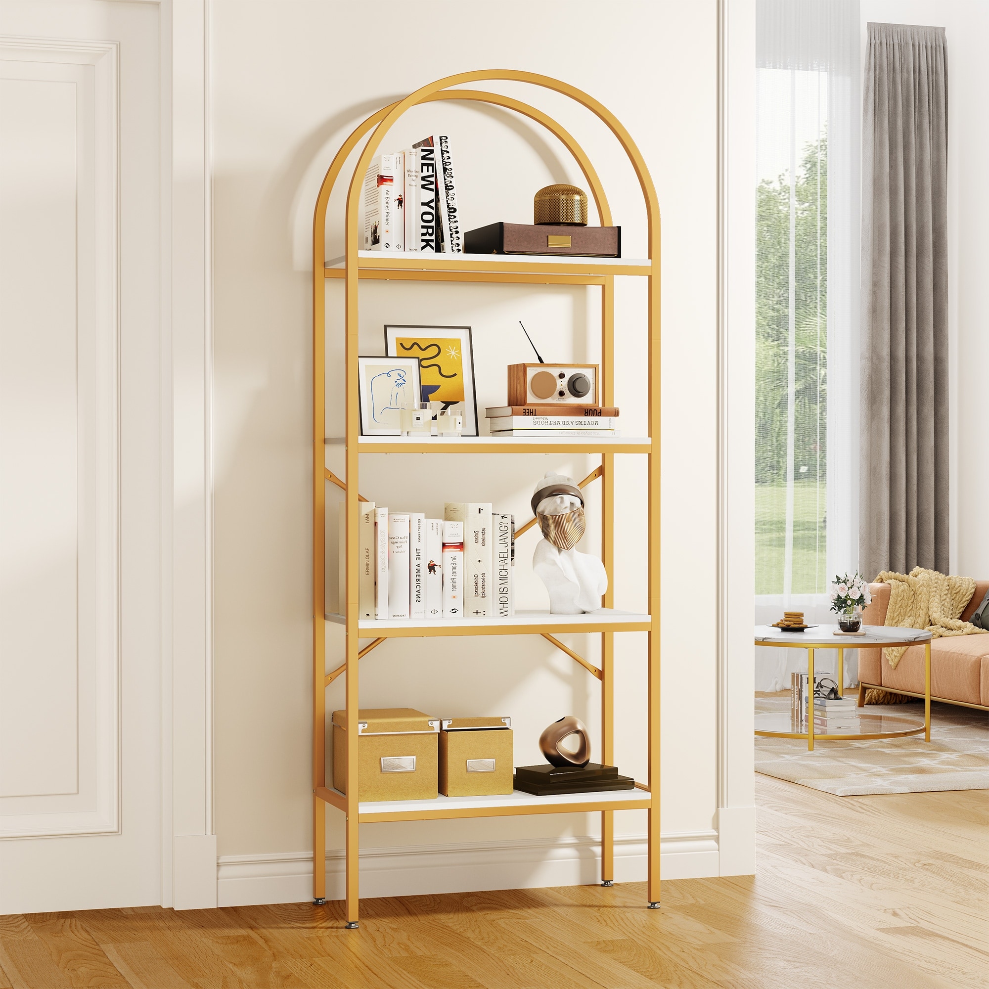6-Tier Open Bookshelf, 78.7" Tall Arched Display Shelf Rack, Brown - On ...