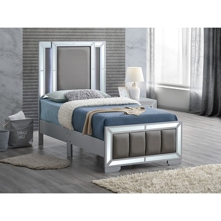 Roomfitters Upholstered Platform Bed Frame with LED Lighted Headboard ...