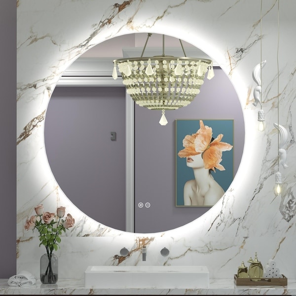 Apmir Frameless LED Backlit Anti-Fog Bathroom Vanity Mirror in Tempered ...