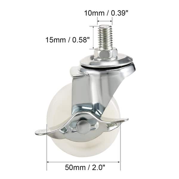 Swivel Casters 2 Inch Nylon M10 x 15mm Threaded Wheels with Brake White ...