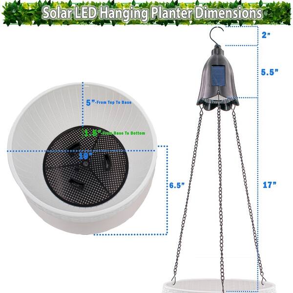 Solar Hanging Planter w/ LED Light Self-Watering Outdoor Flower Basket ...