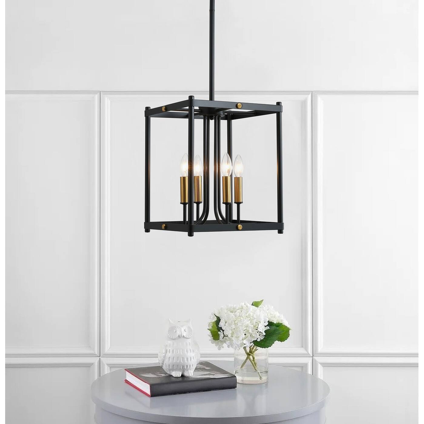 Modern Black 4-Light Rectangle Iron Frame Pendant Lighting Fixture ...