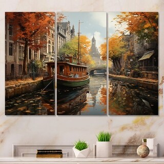Designart "Orange Canal Waterways Palette" Canals Wall Decor Set - Bed ...