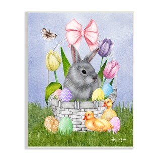 Stupell Pastel Bunny Rabbit Basket Easter Egg Baby Chicks Wood Wall Art ...