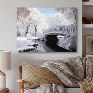 Designart "White Bridge In Winter I" Bridges Metal Large Print - Bed ...