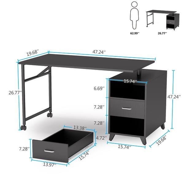 Reversible Computer Desk Rotating Office Desk With Storage Drawer and ...