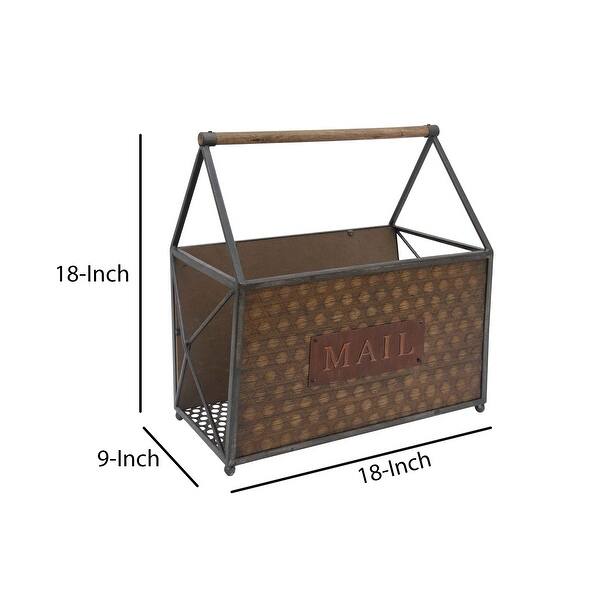 Wood and Metal Frame Basket with Handle and Typography, Brown and Gray ...
