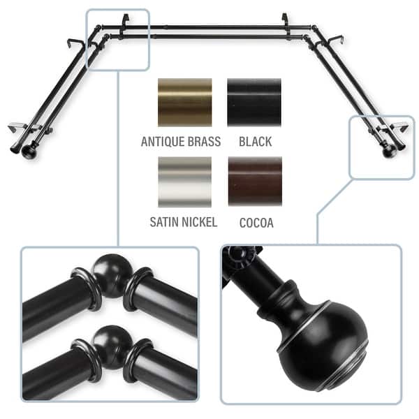 InStyleDesign Vesper 13/16" Double Bay curtain rod 20"-36", 38"-72 ...