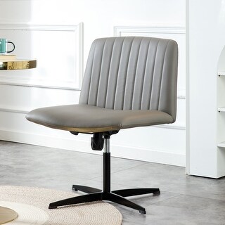 Swivel Computer Chair Grey PU with No Wheels Armless for Home Office ...