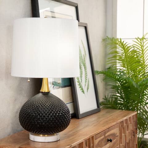 Cut Glass 27" Round Tablelamp withtwin Pull, Bla 27"H - 15.0" x 15.0" x ...