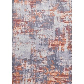 Abstract Design Machine Washable Grey Brown and Rust Area Rug - Bed ...