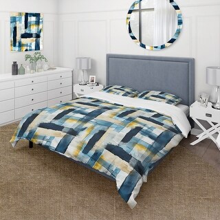 Designart "Blue Artistic Striped Explosion II" Blue Plaid Bedding Cover ...