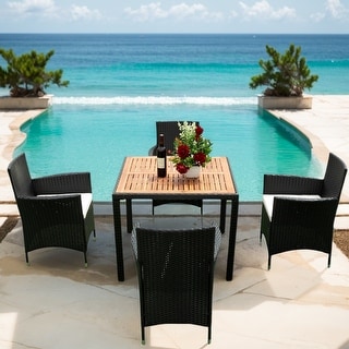 5-Piece Outdoor Patio Ding Set with 4 Chairs and Table, Wicker - Bed ...