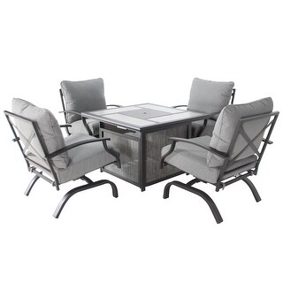 Grey 4-person Outdoor Seating Group with Fire Pit - Bed Bath & Beyond ...