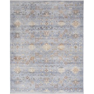 HomeRoots5' x 8' Blue and Ivory Oriental Power Loom Distressed Area Rug ...