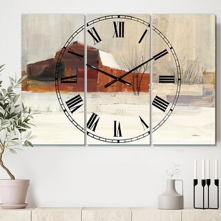 Designart 'Winter in the Barns' Cottage 3 Panels Oversized Wall CLock ...