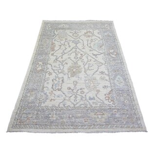 Shahbanu Rugs Cream Color Afghan Oushak with All Over Vines Design ...