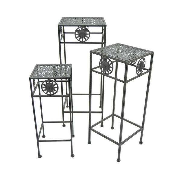 Daisy Metal Plant Stand Table Set of 3, Square Mesh Design, Metal, Gray ...