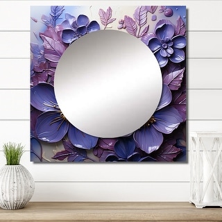 Designart "Royal Elegance II" Violets Wall Mirror - Floral Large Square ...