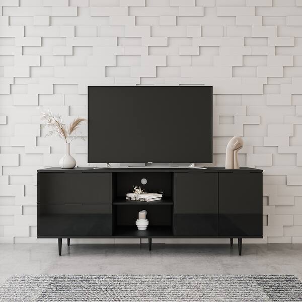 Media Entertainment Center TV Cabinet with 3 Storage Cabinet & 2 Open ...