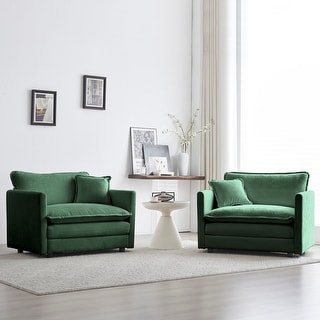 Chenille Accent Chair Sofa Green Single Sofa Club Armchair w/ Ottomans ...