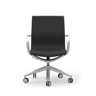 Renato Low Back Office Chair in Black Leather with Aluminum Accents ...