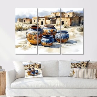 Designart "Brown Blue African Desert Pottery II" Boho Pottery Metal Set ...