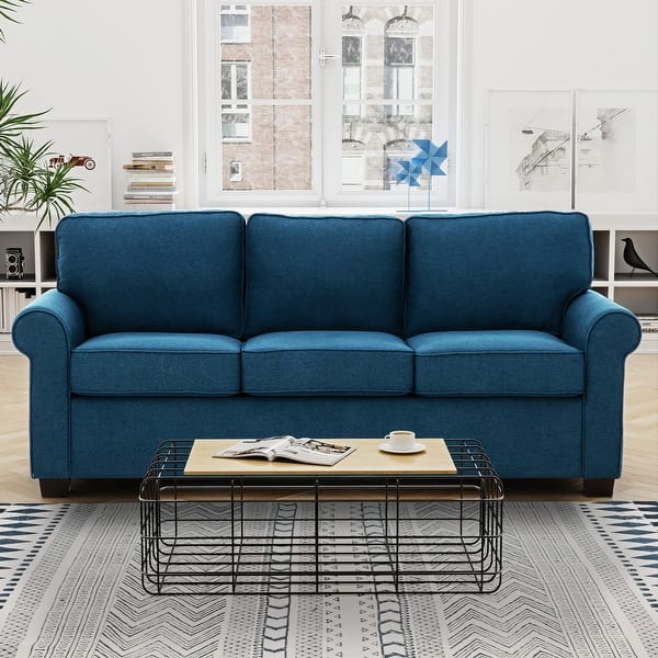 Marisol Navy Blue 80 in. Convertible Queen Sleeper Sofa with USB Ports ...