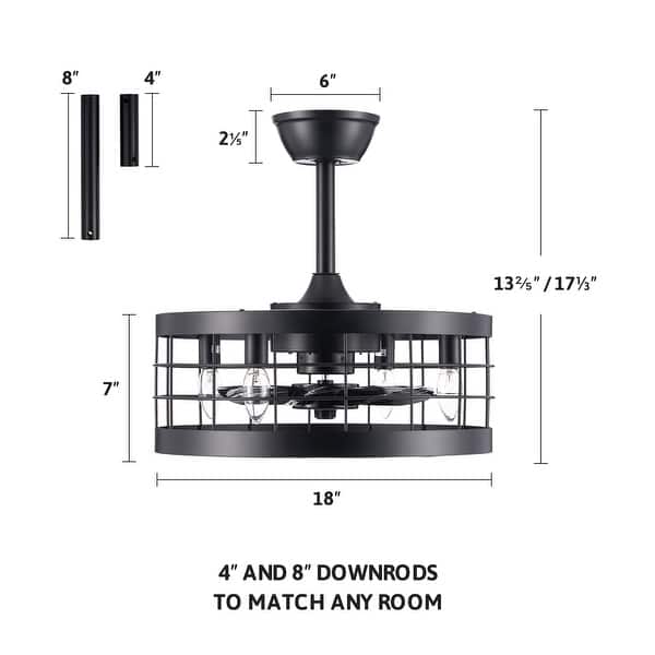 CO-Z 18-Inch 8-Blade Industrial Ceiling Fan w Lights, Remote Control ...