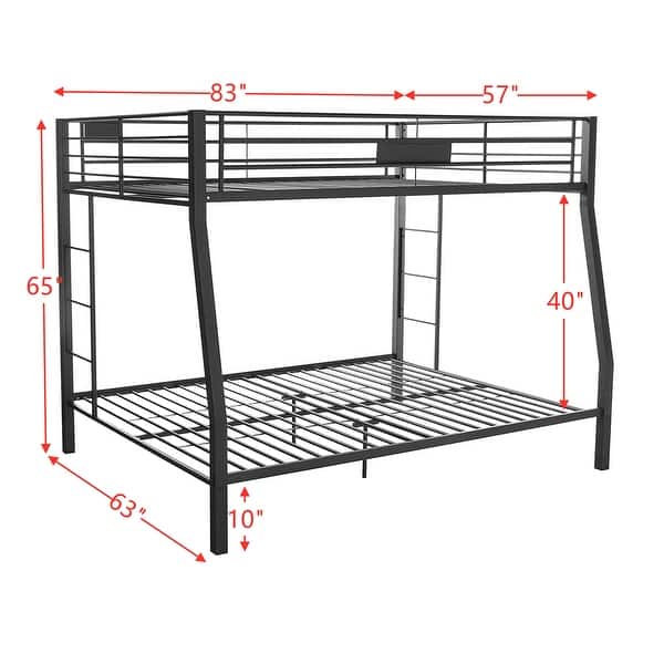 Contemporary Black Metal Tube Bunk Bed Full XL over Queen with Dual ...
