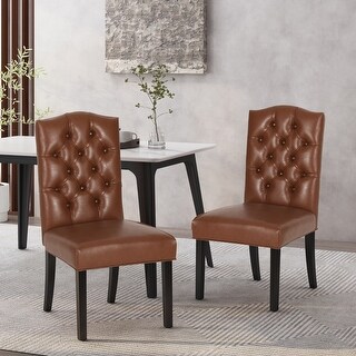 2 Set Light Brown Leather Dining Chair Tufted Accent Chair Guest Chair ...