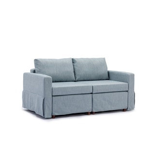 Minimalist 2-seat Light Blue Modular Sectional Upholstered Sofa Couch ...