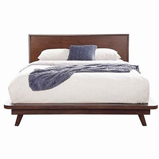 Full Platform Bed with Angled Legs and Grain Details, Dark Brown - Bed ...