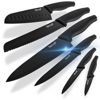 6 Pcs Stainless Steel Kitchen Knife Set with Blade Covers - Black 6 Pcs ...