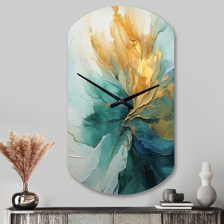 Designart - Gold And Teal Aurora Harmony - Abstract Spirals Wall Clocks ...