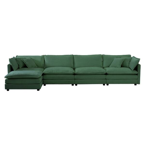 5-Seat Convertible Sectional Sofa Green L-Shape Modular Couch w/Ottoman ...