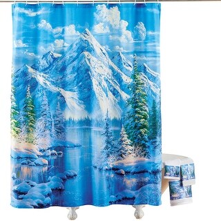 Realistic Serene Snowy Winter Lake Scene Shower Curtain - Bed Bath ...