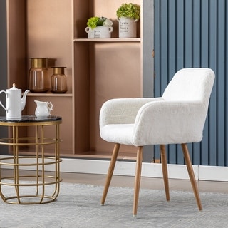 Mid Century Faux Fur Upholstered Dining Chairs Armrest Vanity Chairs ...