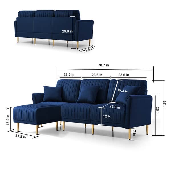 L-shaped Sofas Chaise Lounge with 3-seat Sofa and Ottoman, Velvet ...