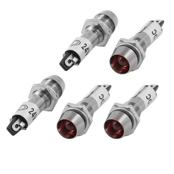 5Pcs DC 24V 8mm Thread Panel Mounting LED Red Indicator Signal Light ...